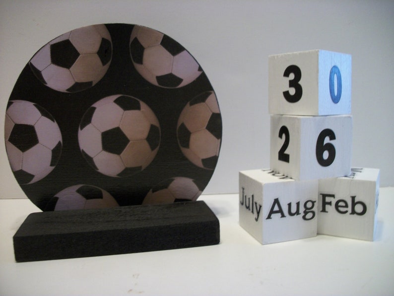 Soccerball Calendar Perpetual Block Calendar Round Wood | Etsy