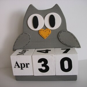 Owl Calendar Perpetual Wood Block Grey Owl Decor - Etsy