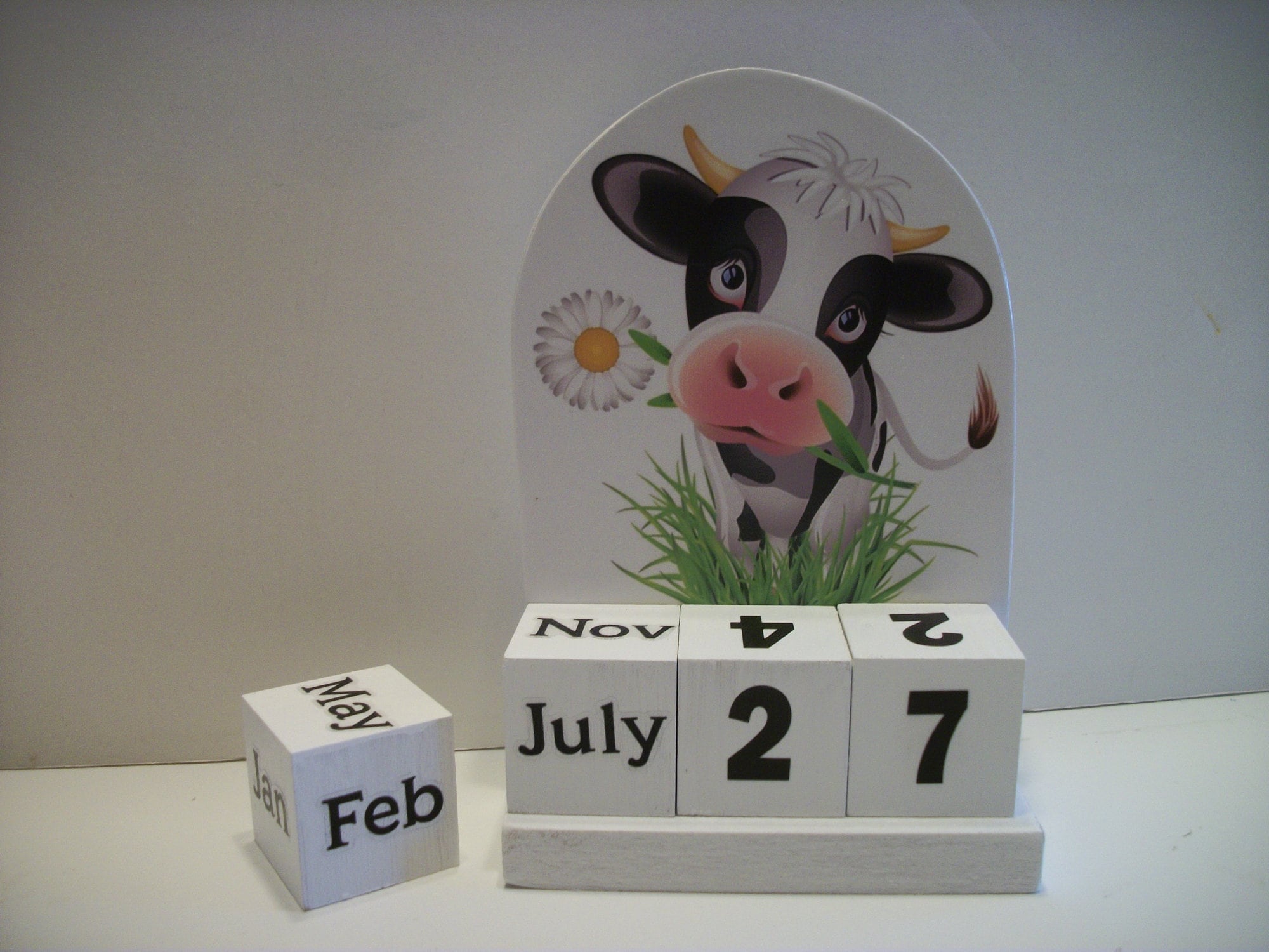 Cow Calendar Perpetual Wood Block Calendar Black and White Cow | Etsy