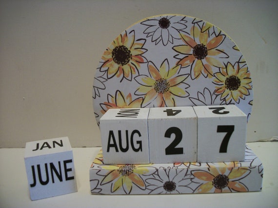 Yellow Flowers Calendar Perpetual Wood Block Yellow Flower | Etsy