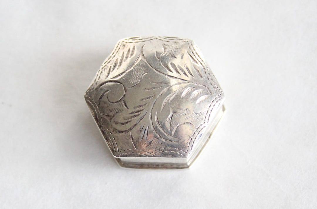 Hexagonal Sterling Silver Engraved Pill Box - Etsy