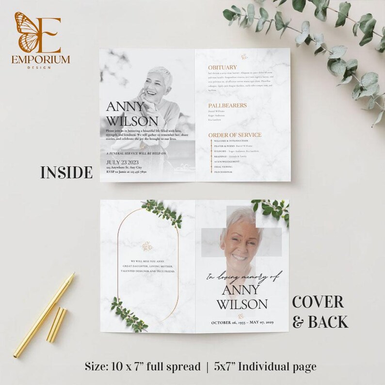 Foldable Funeral Program Template: Celebration of Life Invite (digital ...