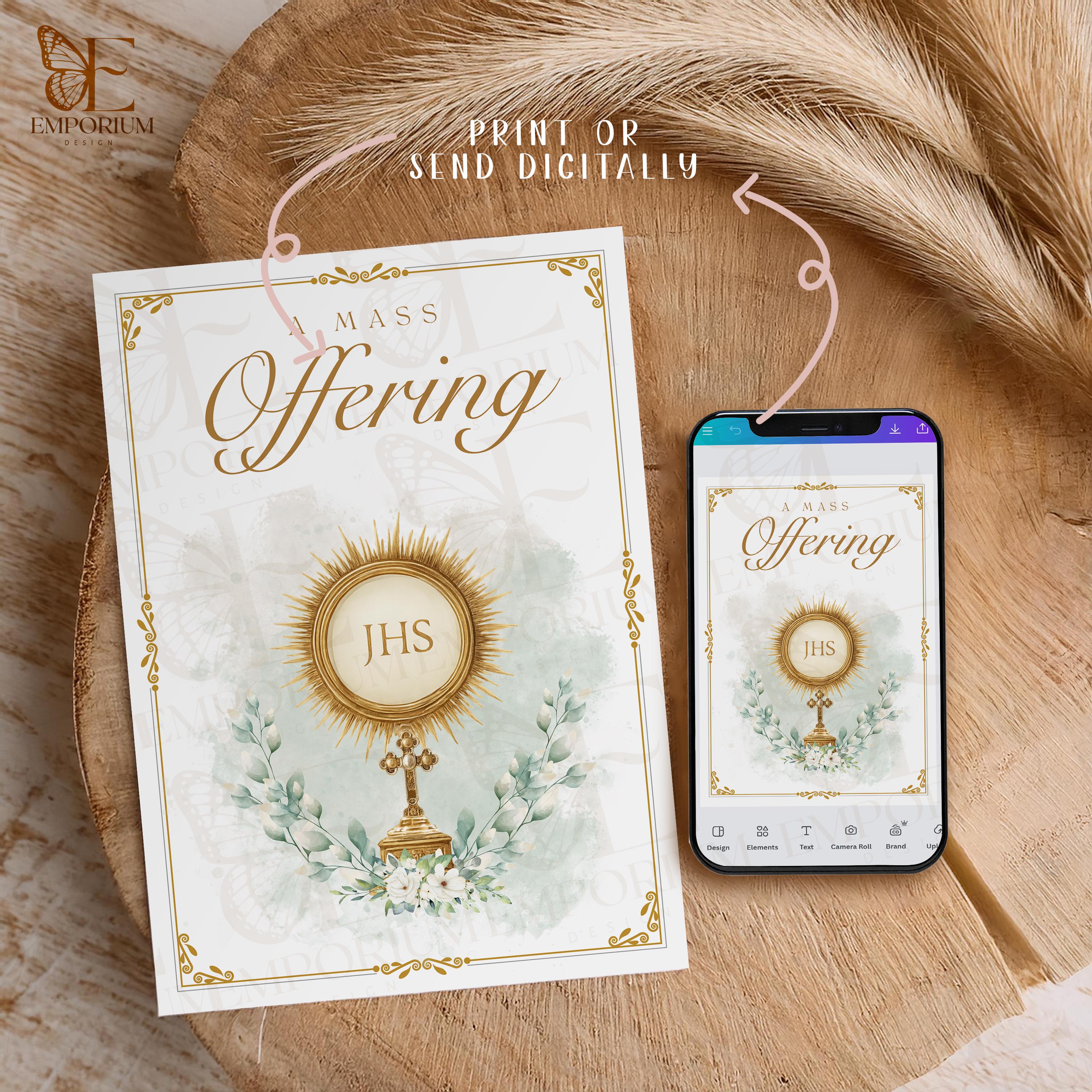 Mass Offering Card Template Printable, Digital Download Mass Intention ...