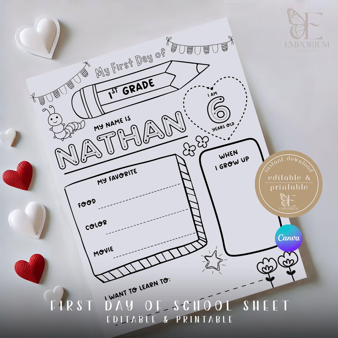 Editable First Day of School Worksheet: All About Me Printable (digital ...