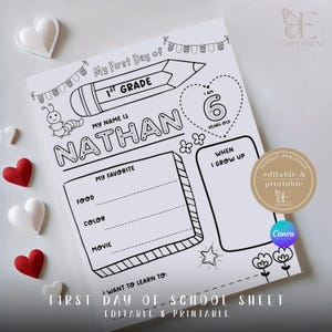 Editable First Day of School Worksheet: All About Me Printable (digital ...