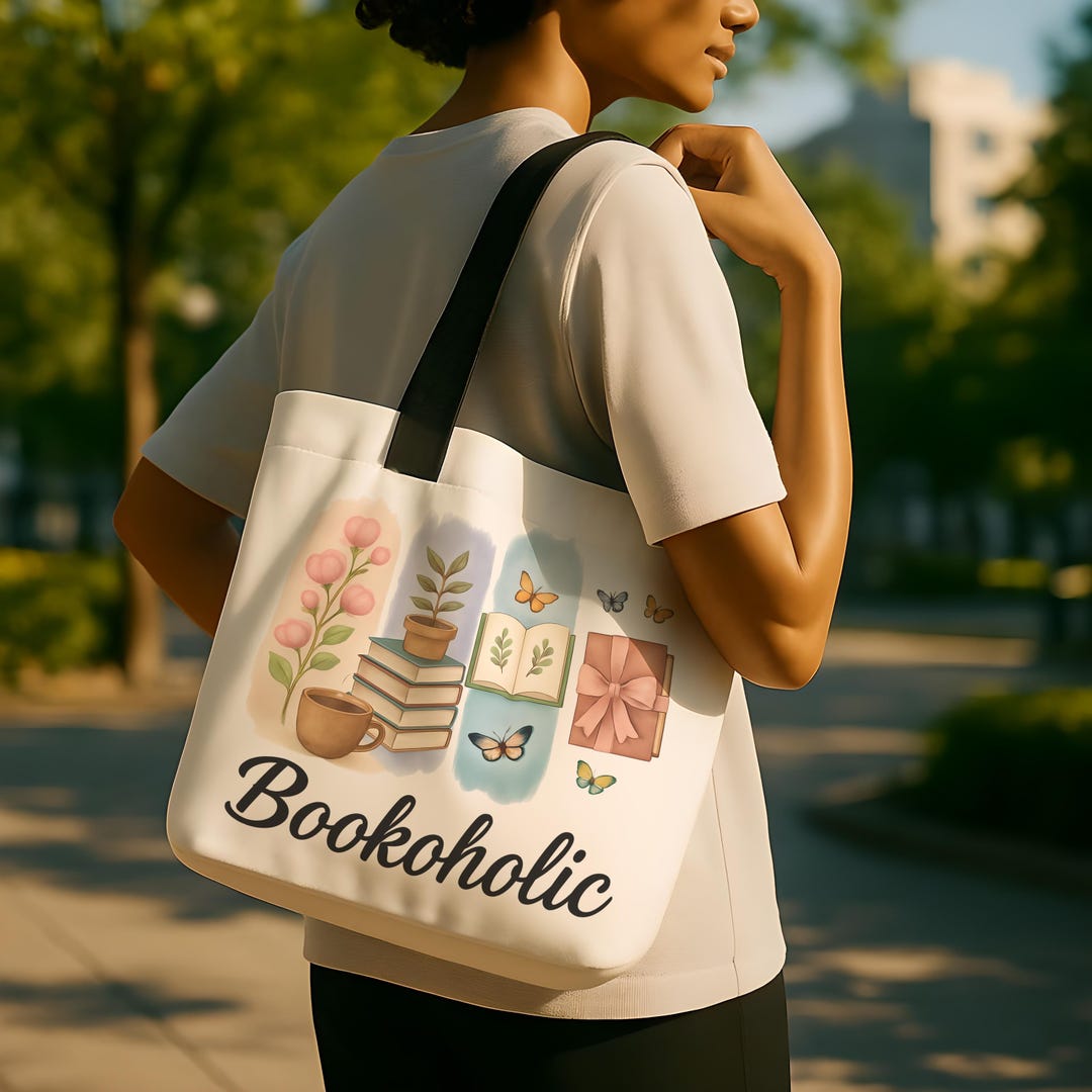 Bookoholic Tote Bag, Book Lover Gift, Cute Book Bag, Unique Design Tote ...