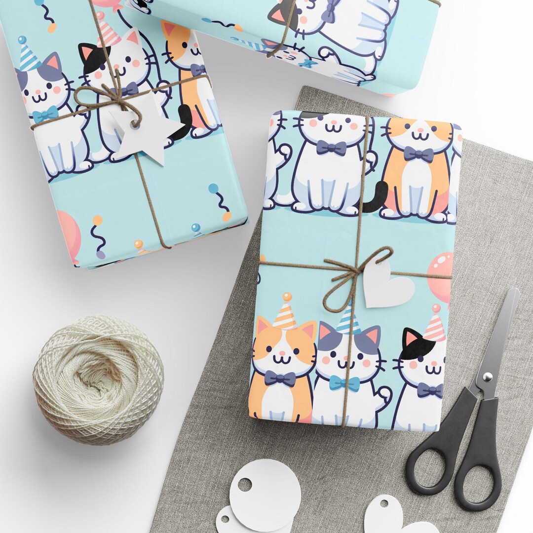 Cats Birthday Wrapping Papers, Gift Wrap, Cat Lover Present Wrap ...