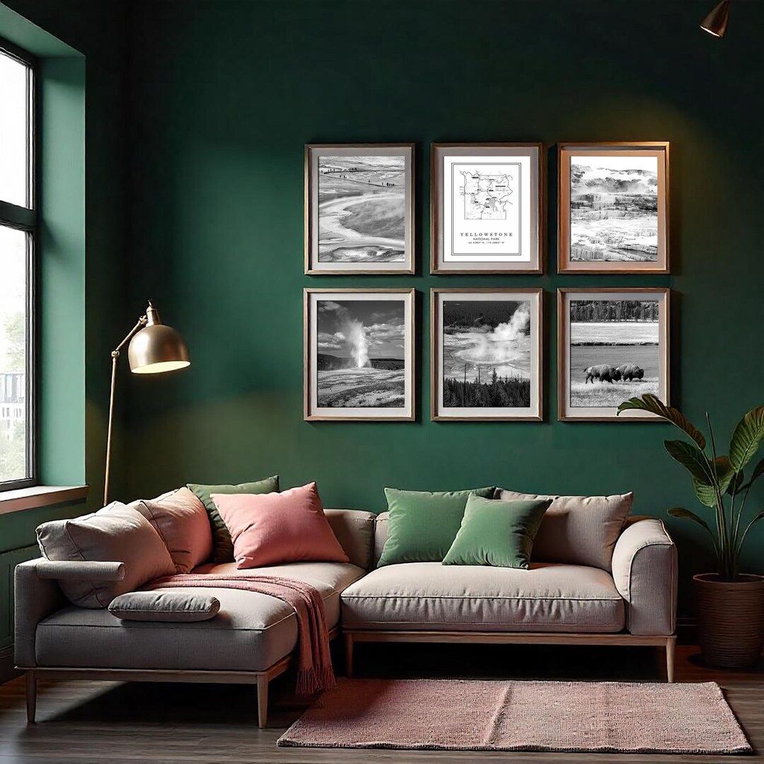 Luxury Yellowstone US National Parks Black and White Wall Art Set of 6 ...