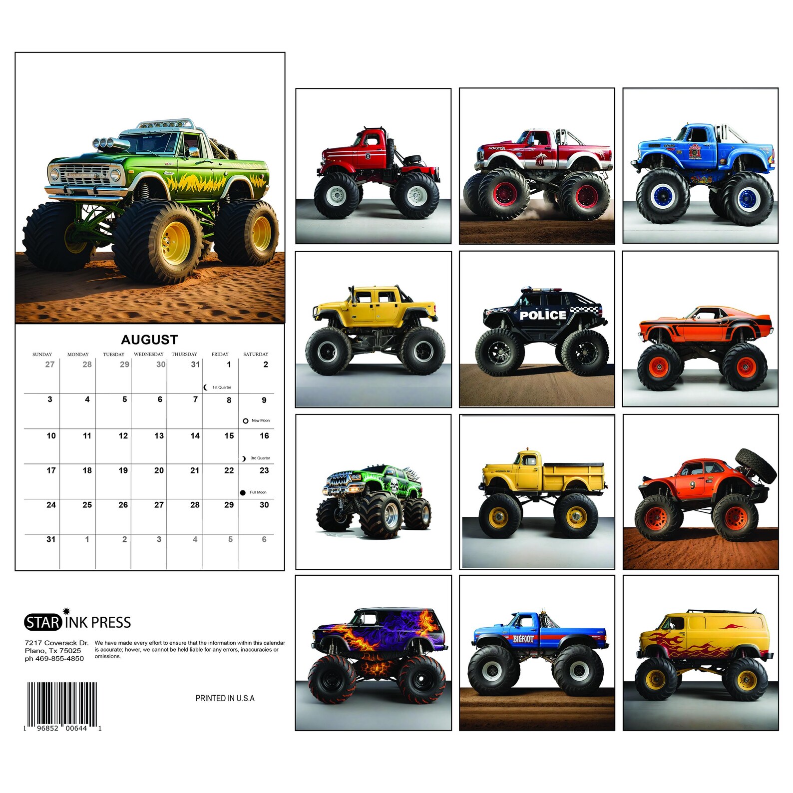 Monster Truck 2026 Wall Calendar - Etsy