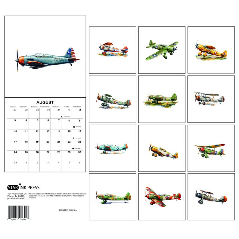 Vintage Airplanes 2026 Wall Calendar - Etsy