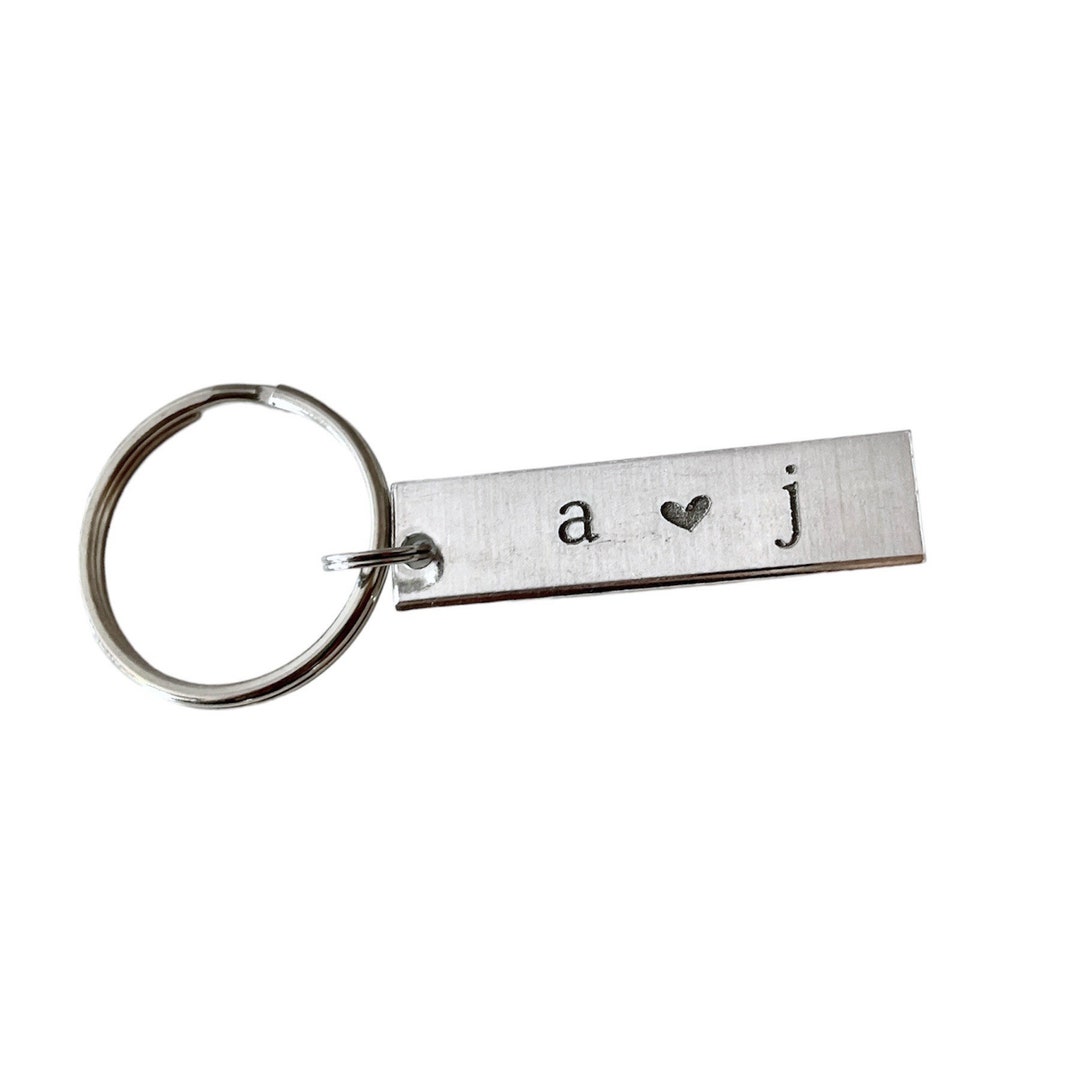Custom Engraved, Bar Tag, Personalized Keychain Heart Initials - Etsy