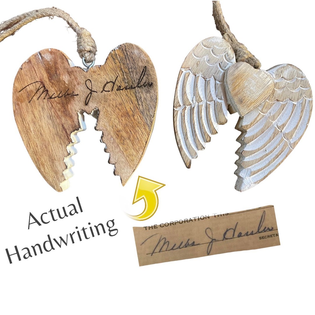 Memorial Angel Wings, Actual Signature, Christmas Ornament, Whitewash ...