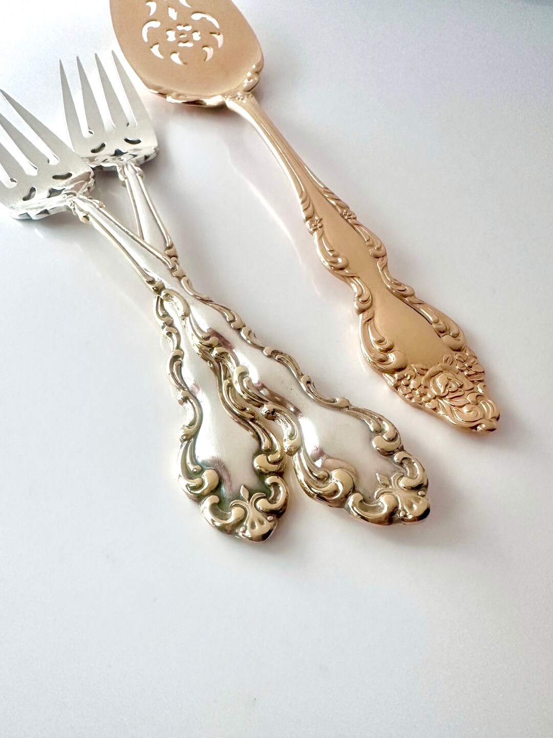 Vintage Cake Server and Fork Set, Silverplated, Mismatch Gold and ...