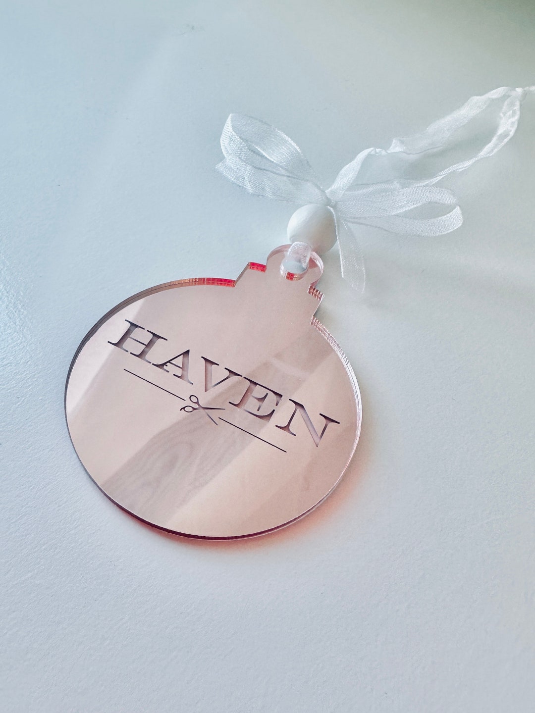 Your Logo on an Ornament, Rose Gold Mirror Personalized Custom ...