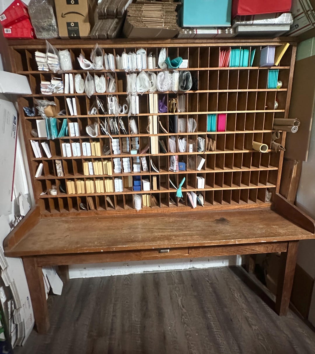 Vintage Mail Sorter Cabinet Table Slotted Organizer Desk, 208 Cubbie ...