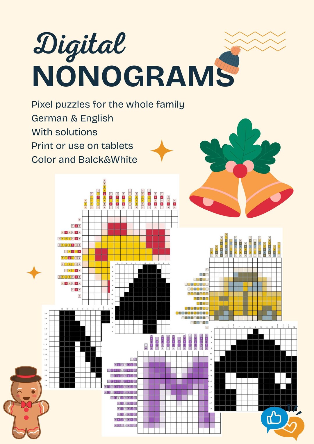 Christmas Nonogram Puzzles | Pixel Crossword for Print and Tablets ...