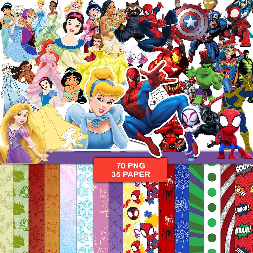 Princess and Superheros Clipart Pack Png, Hero Princess Bundle Seamless ...