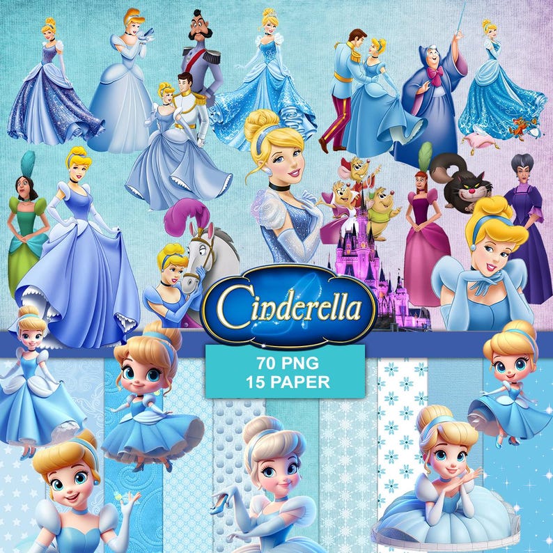 Cinderella Clipart Pack Png, Cinderella Bundle Pack Paper Digital - Etsy