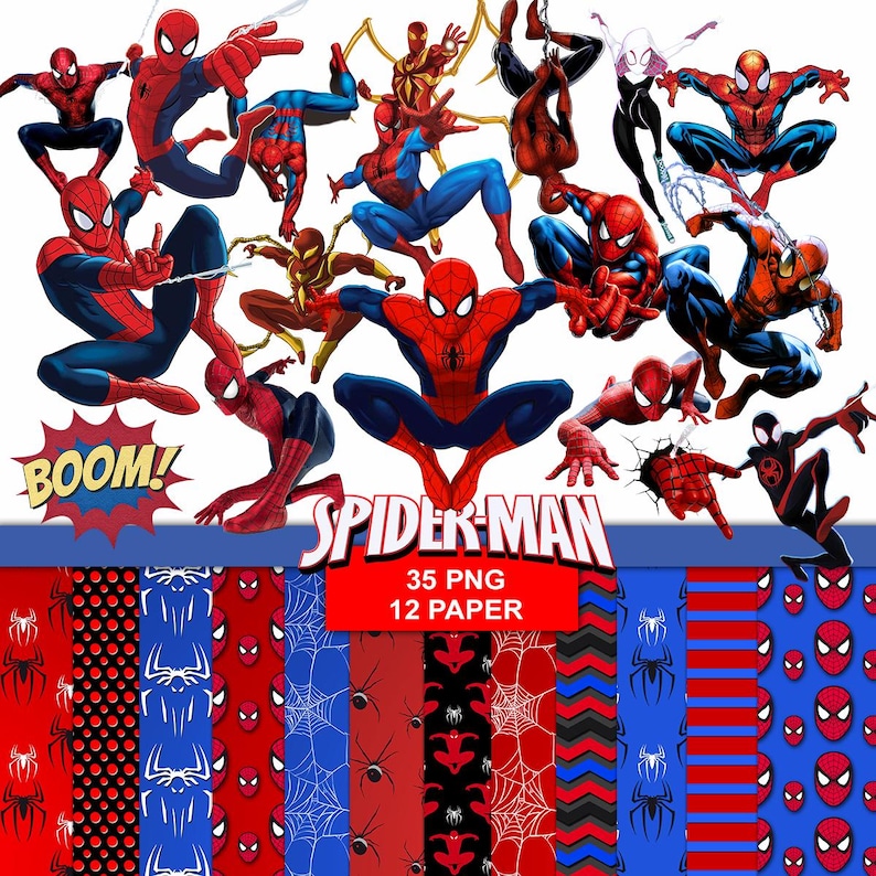 Spider Man Clipart Pack Png, Spider Man Bundle Pack Paper Digital - Etsy