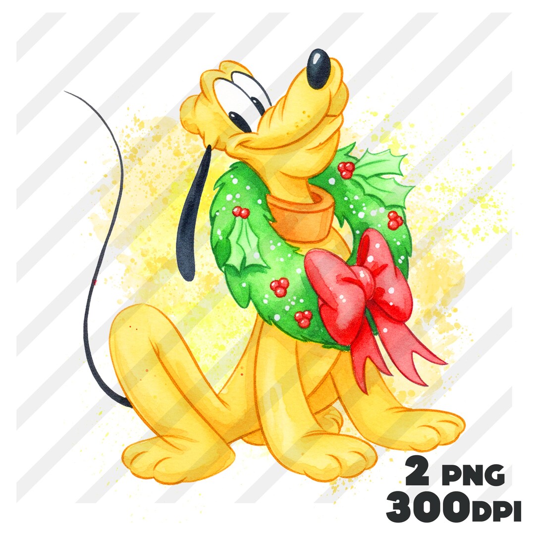 Pluto Christmas Watercolor 2 Clipart Png Art , Pluto Digital Art - Etsy