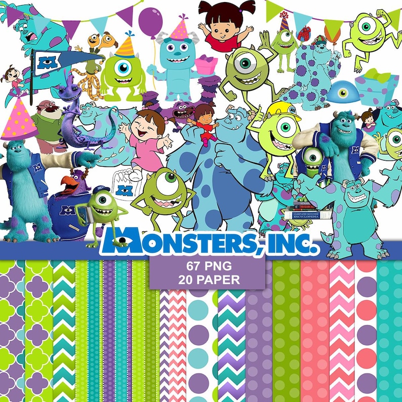 Monsters Inc Clipart Pack Png, Monsters Inc Bundle Pack Seamless ...