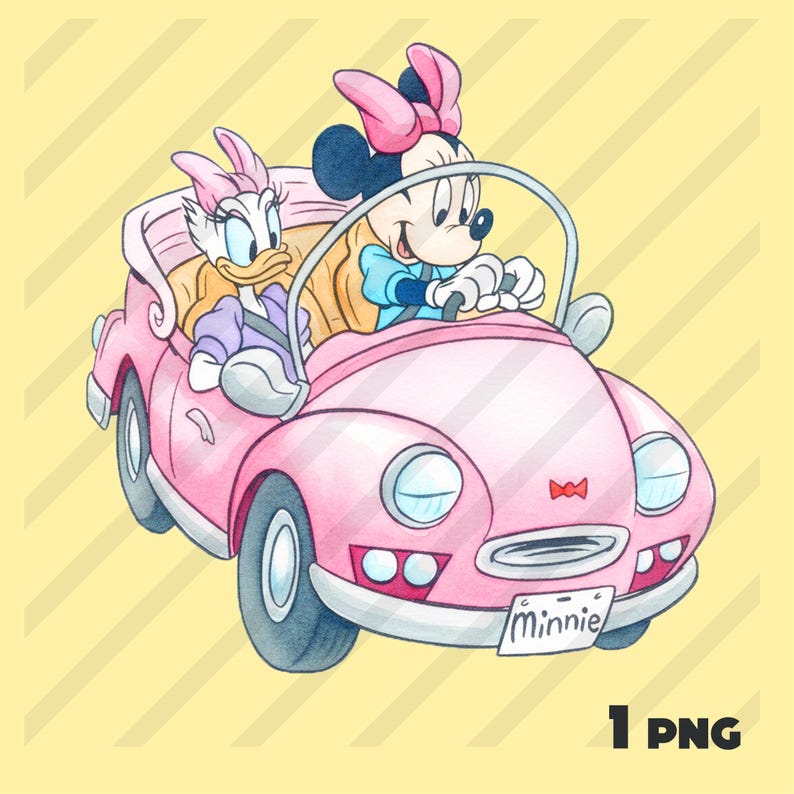 Minnie Car Watercolor 1 Clipart Png Daisy Art DIGITAL DOWNLOAD to Print ...