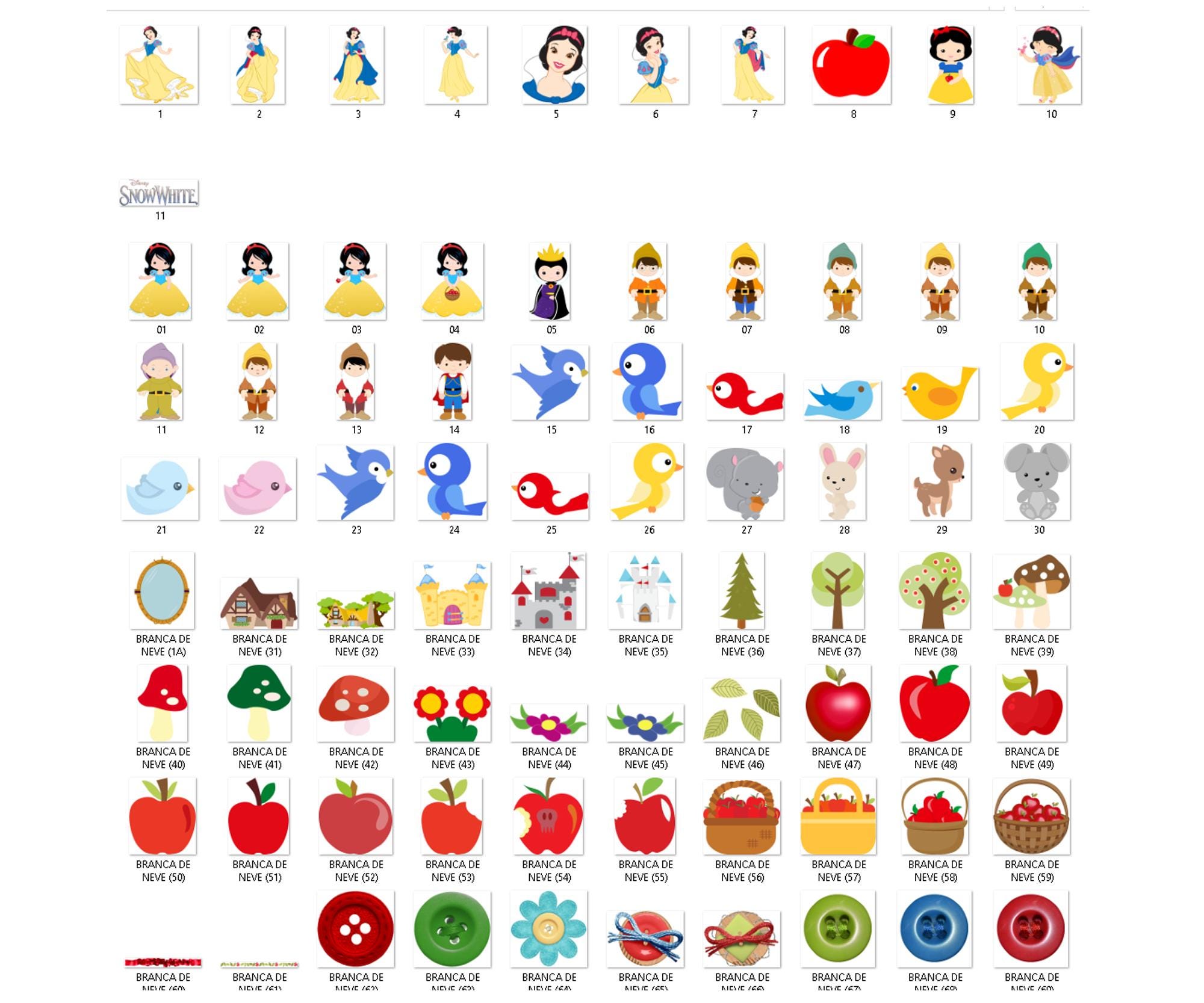 Snow White Clipart Pack Png, Snow White Bundle Pack Seamless Pattern ...