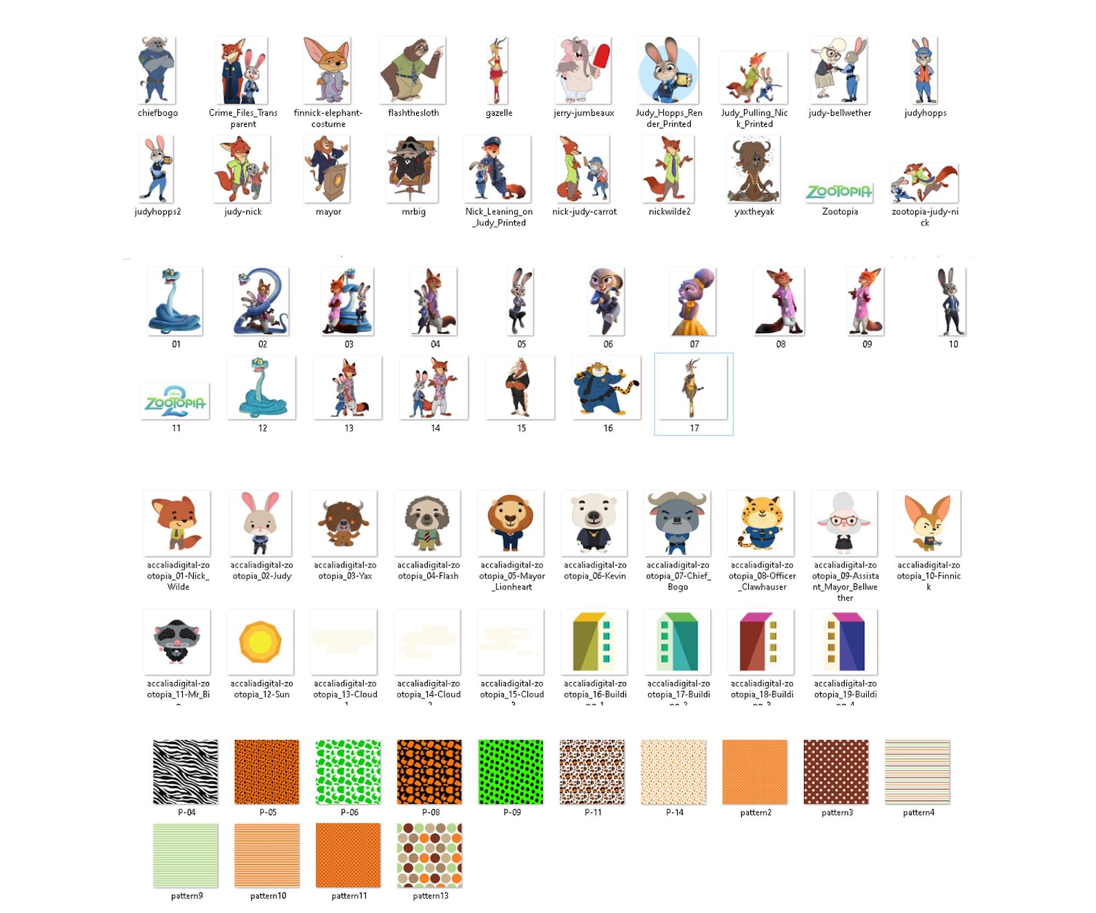Zootopia Clipart Pack Png, Zootopia Bundle Pack Seamless Pattern ...