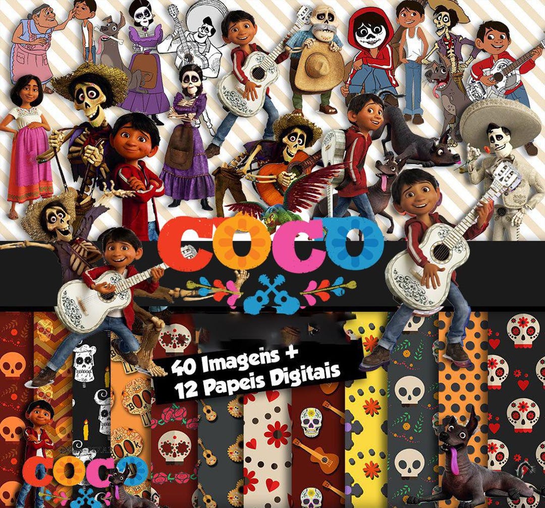 Coco Clipart Pack Png, Coco Bundle Pack Paper E PNG Seamless Pattern ...