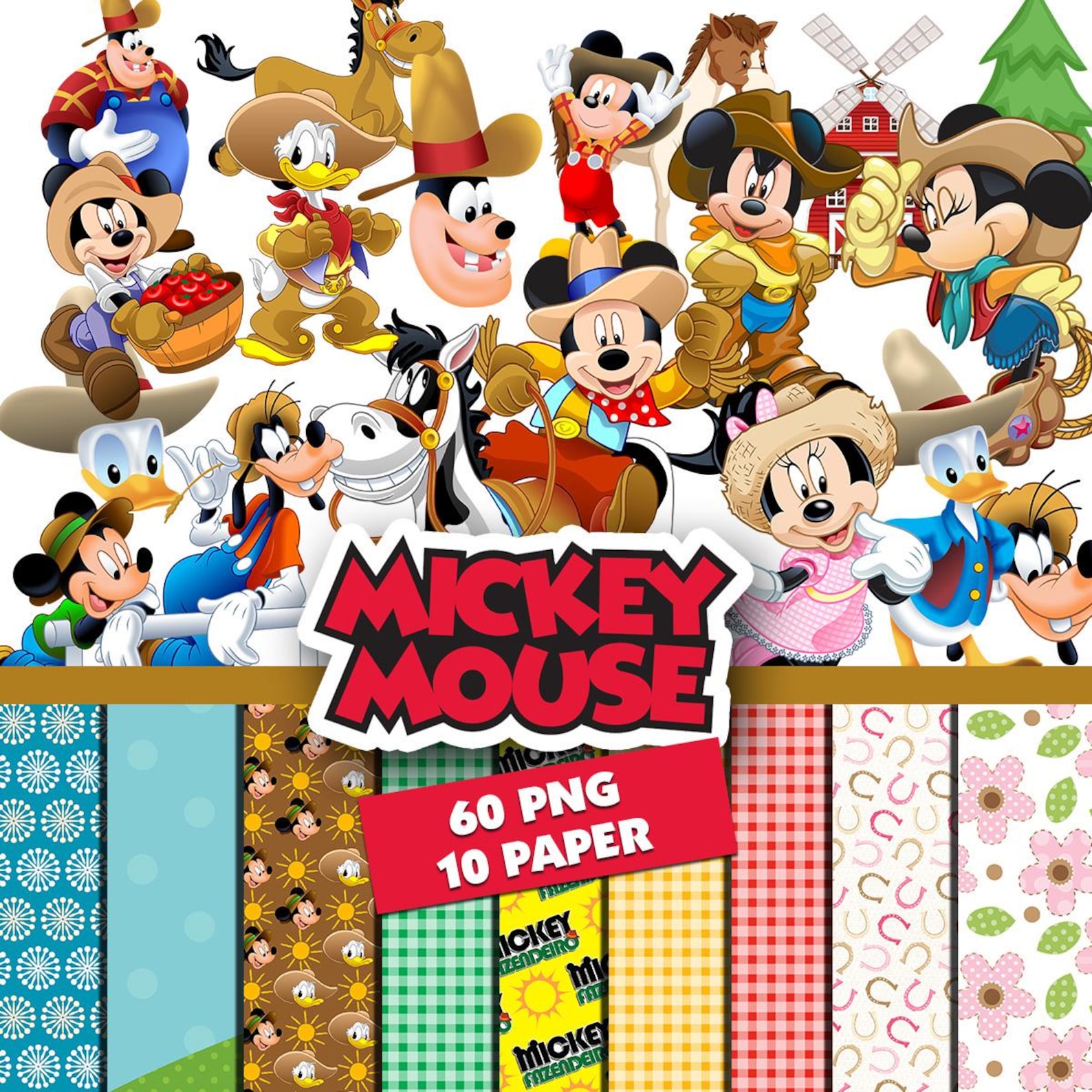 Mickey Farm Clipart Pack Png, Mickey Farm Bundle Pack - Etsy