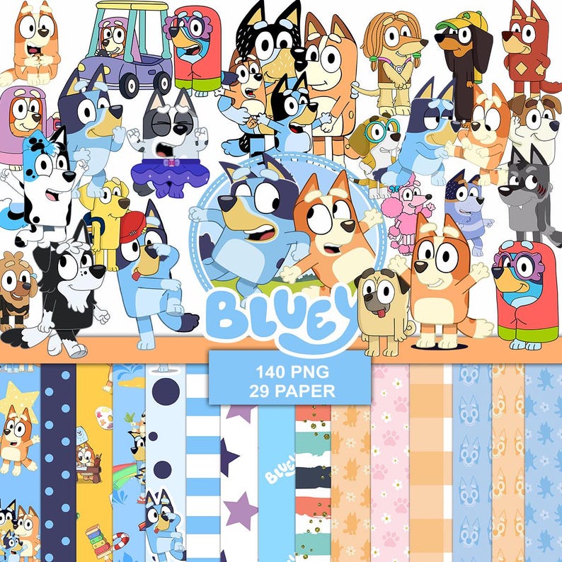 Bluey clipart pack png, cartoon bundle art digital - Etsy Portugal
