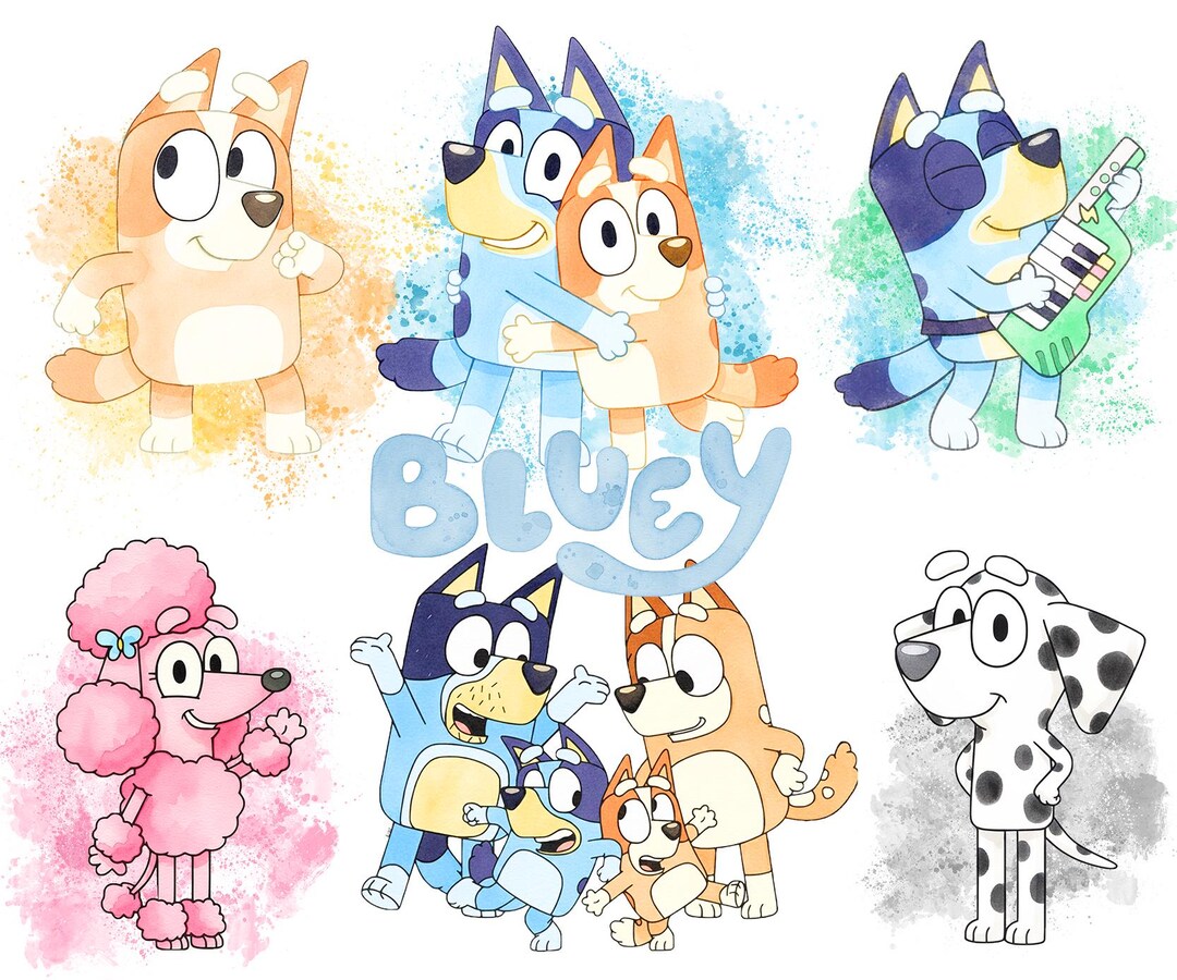 Bluey Watercolor Bundle Pack Png, Digital Clipart - Etsy