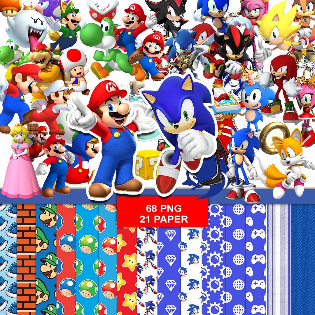 Mario and Sonic clipart pack png, game bundle pack - Etsy Portugal