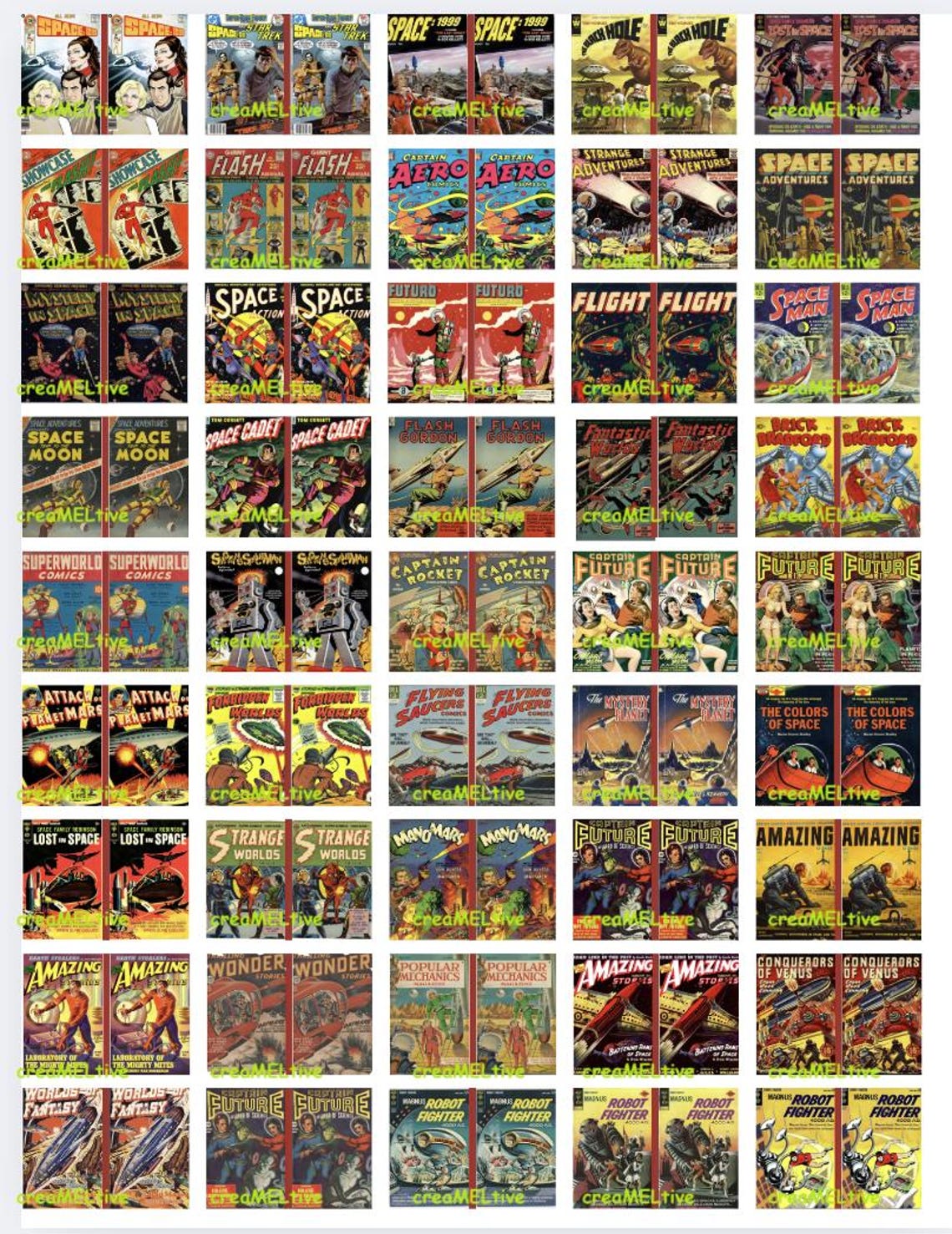 Printable Mini Retro Space Magazines – 45 Pcs Sci-fi Book Covers for ...