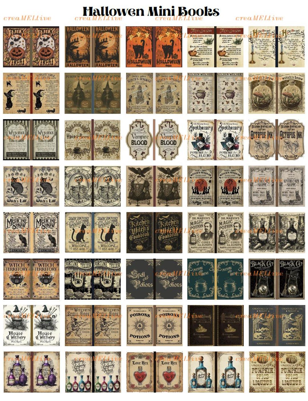 Halloween Horror Mini Book Covers Set – Printable Spooky Library Books ...