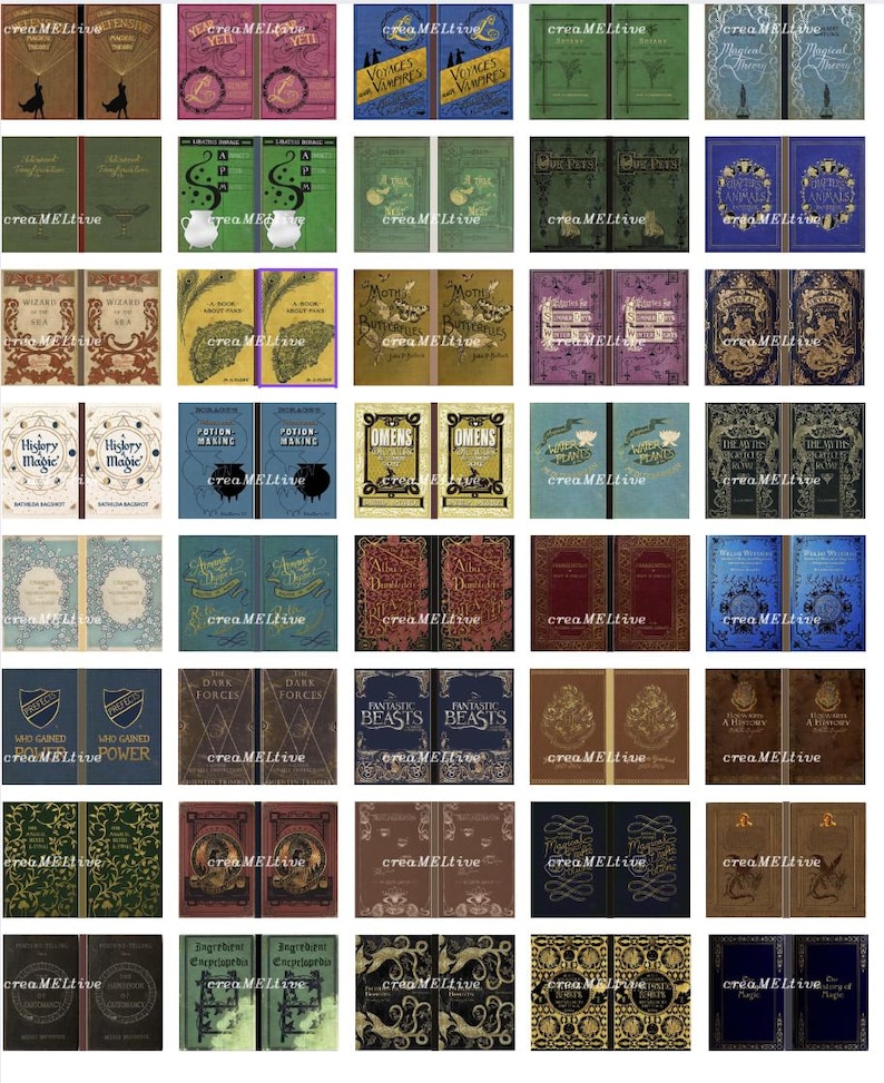 Wizard School Library Mini Book Covers Set – 40 Printable Fantasy ...