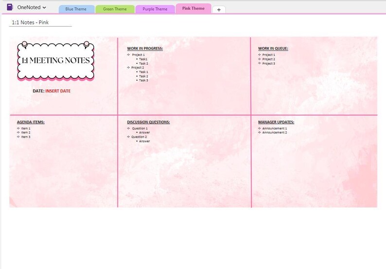 Onenote Weekly Planner & 1:1 Meeting Template Bundle (pink) - Etsy