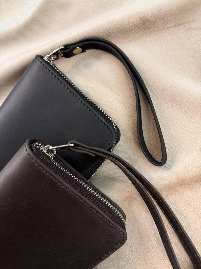 Crazy Horse Leather Clutch Wallet: Zippered Card Holder, Coin Pocket - Etsy