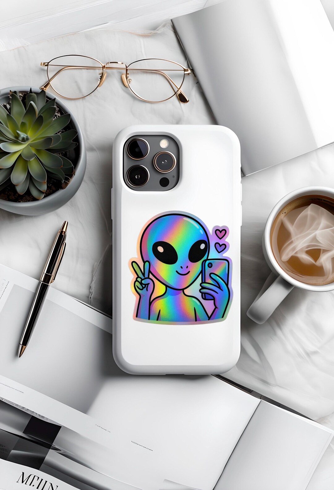 Holographic Alien Selfie Sticker: Funny Space Humor Decal - Etsy