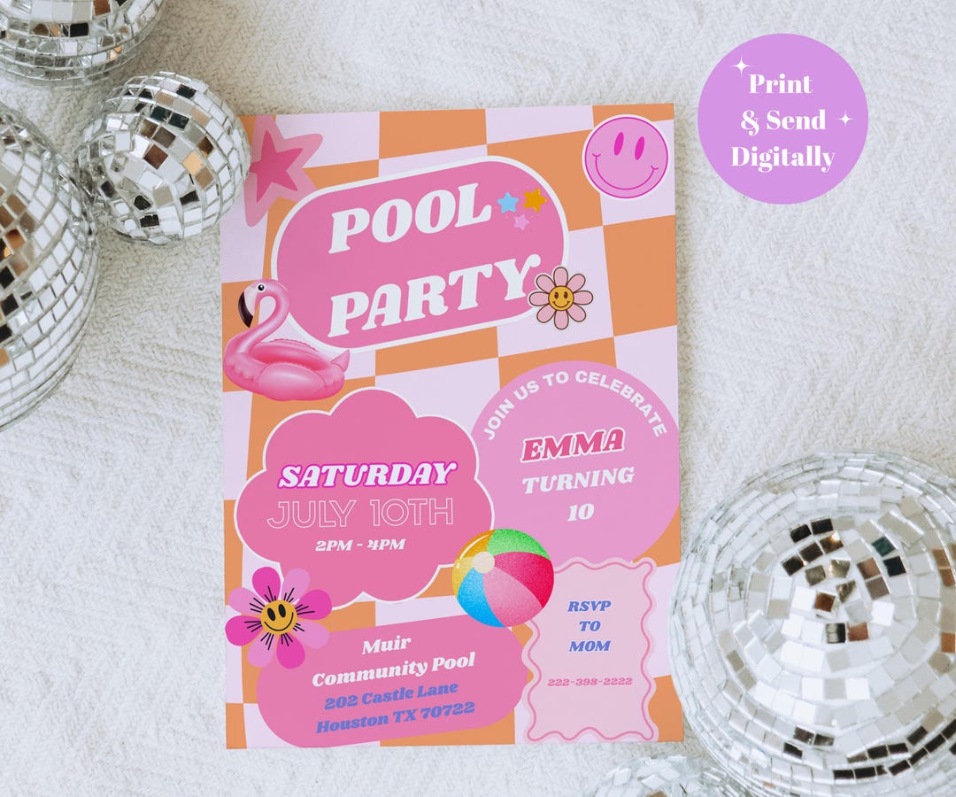 Editable Pool Party Invitation | Y2K Birthday Invite for Girls | Summer ...