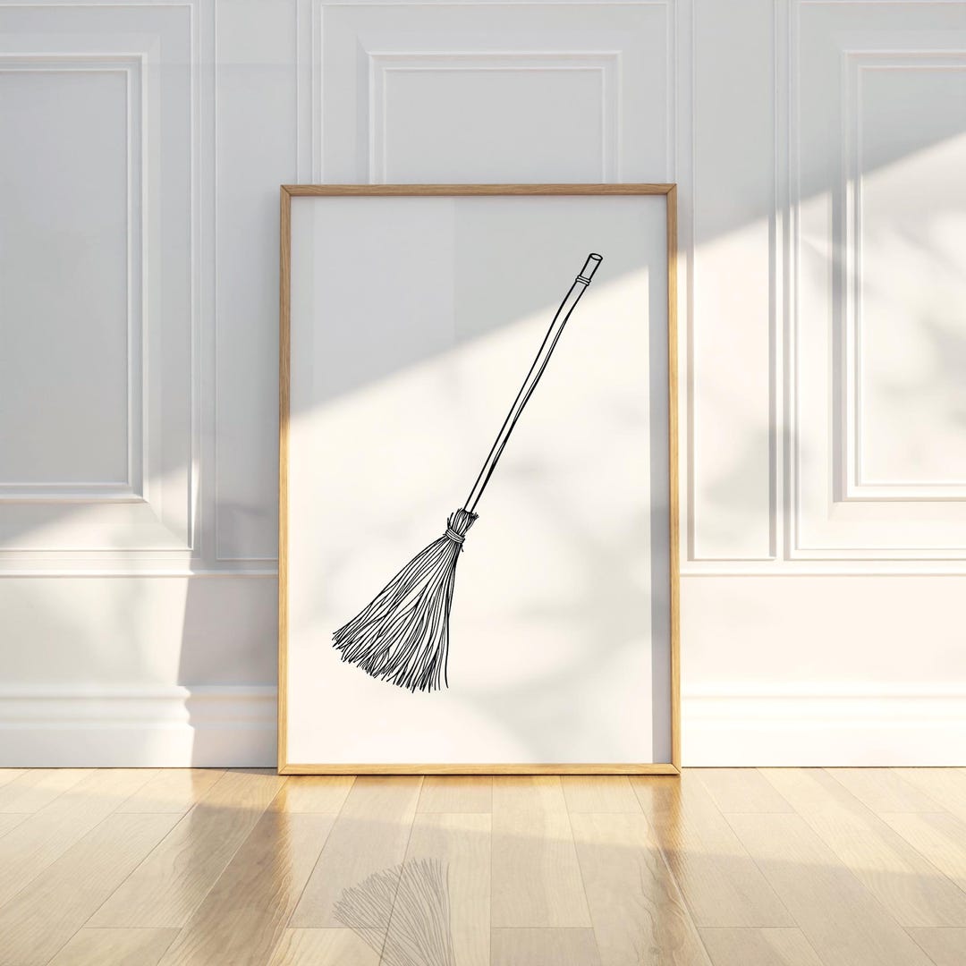 Minimalist Broom Line Art Drawing Pencil Sketch Wall Art Print Black ...