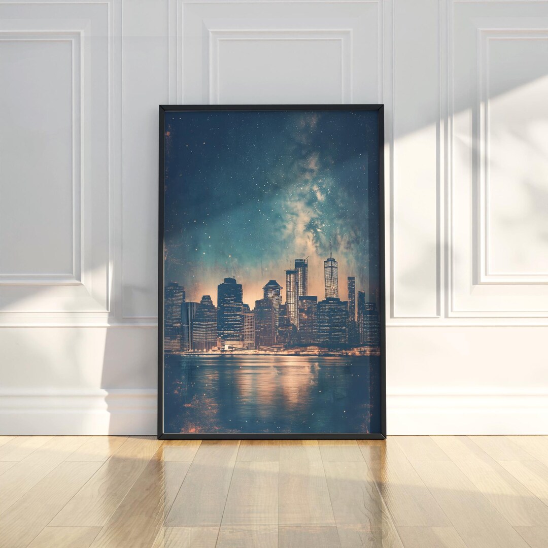 Starlit City Skyline Wall Art Print Celestial Urban Digital Download ...