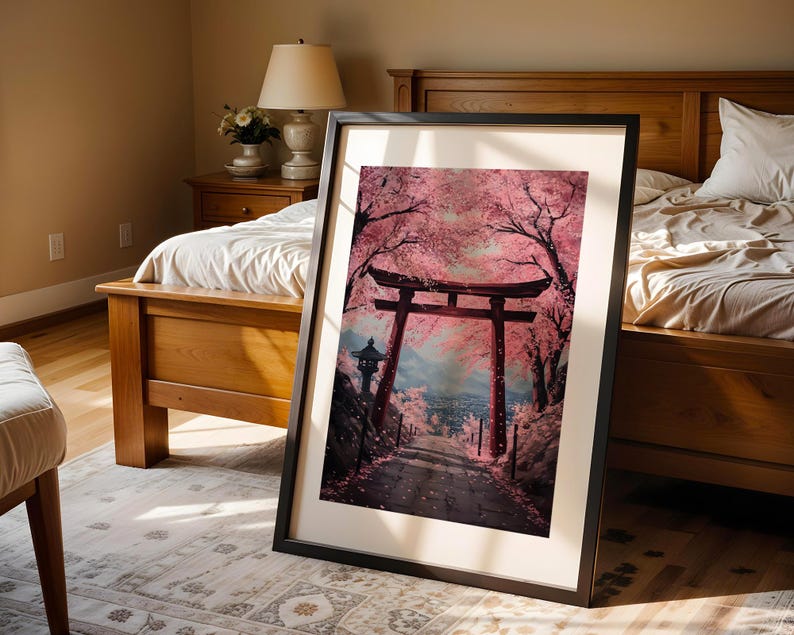 Japanese Torii Gate Sakura Cherry Blossom Wall Art Print Nature ...