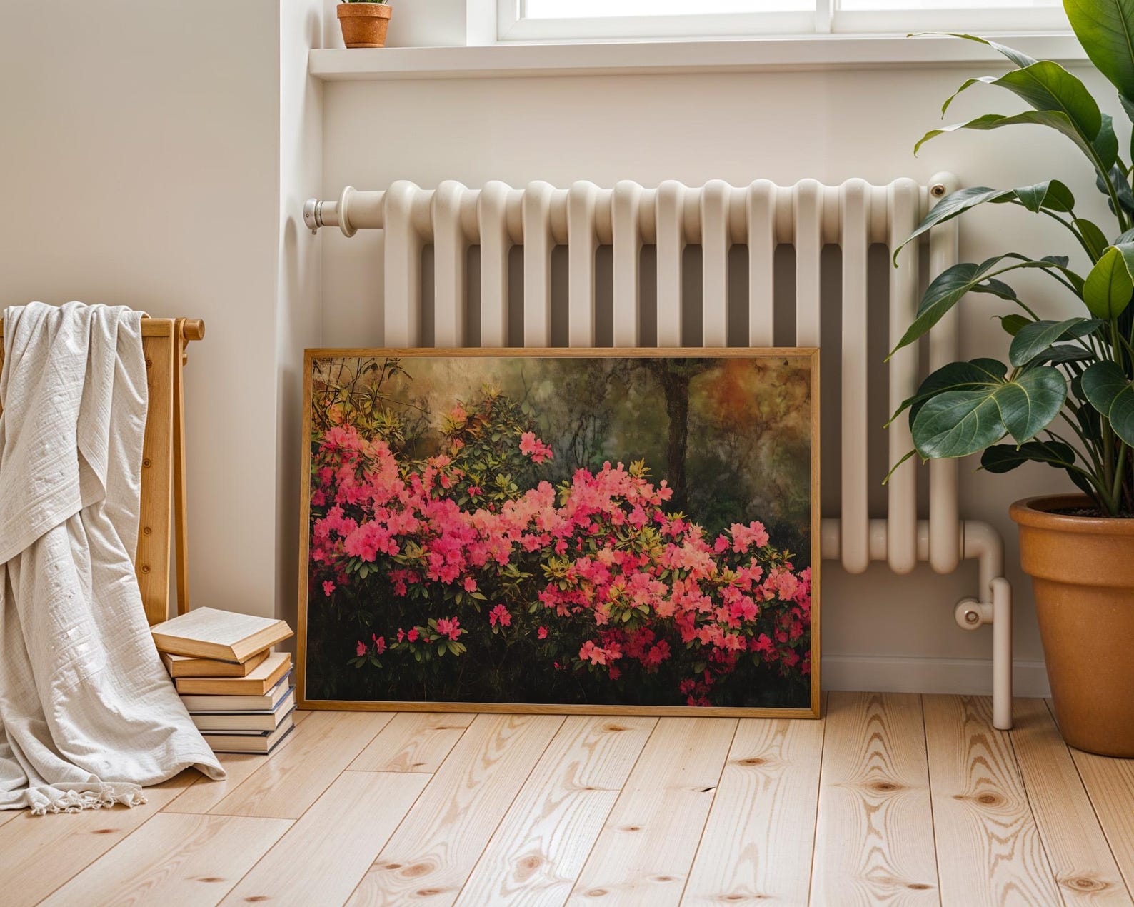 Pink Flower Forest Wall Art Print Vintage Purple Floral Poster Trendy Azalea Garden Oil Painting ...