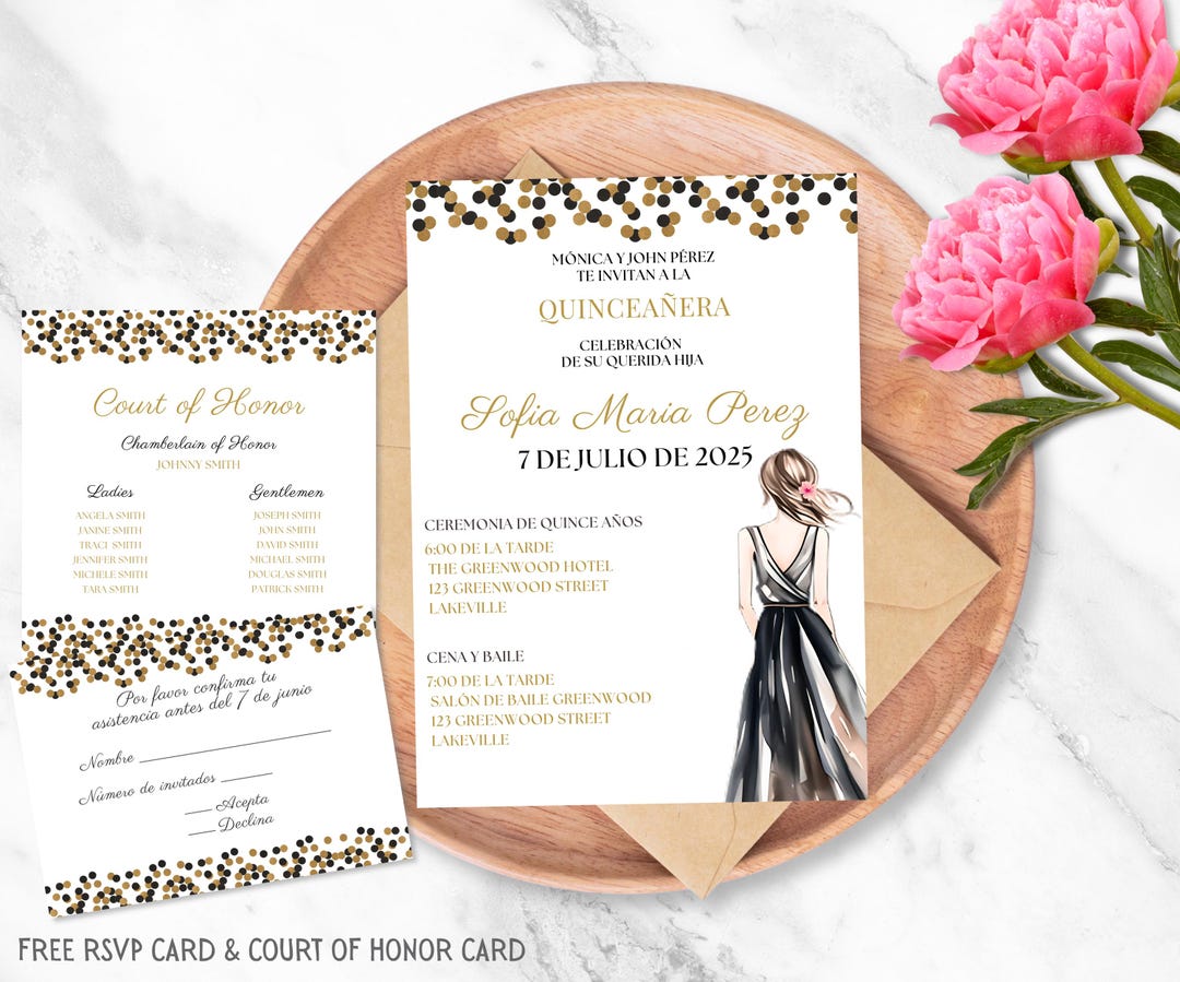 Quinceañera Invitation Template - Editable Sweet 15 Set With RSVP ...