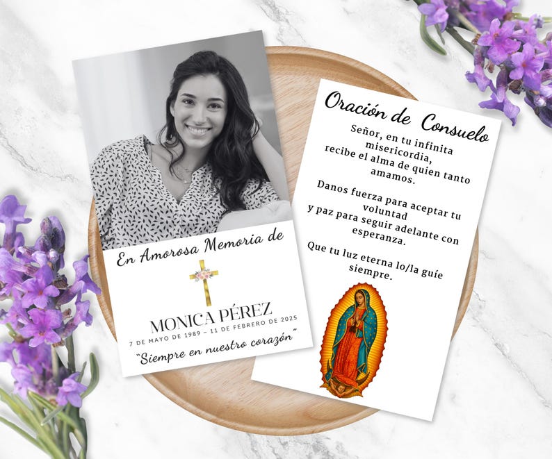 Spanish Funeral Prayer Card – Editable Catholic Memorial Card Template ...