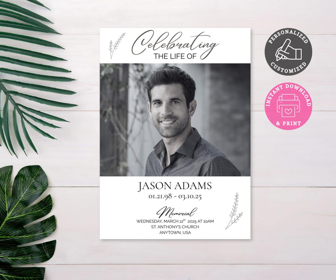Modern Funeral Invitation – Editable Elegant Memorial Card – Canva ...