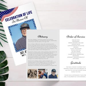 Military Funeral Program Template - Editable Printable Veteran Memorial ...