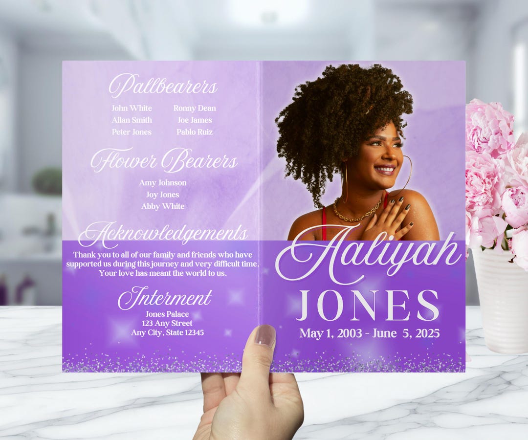Homegoing Booklet 8 Pages - Editable Purple Funeral Program Template ...