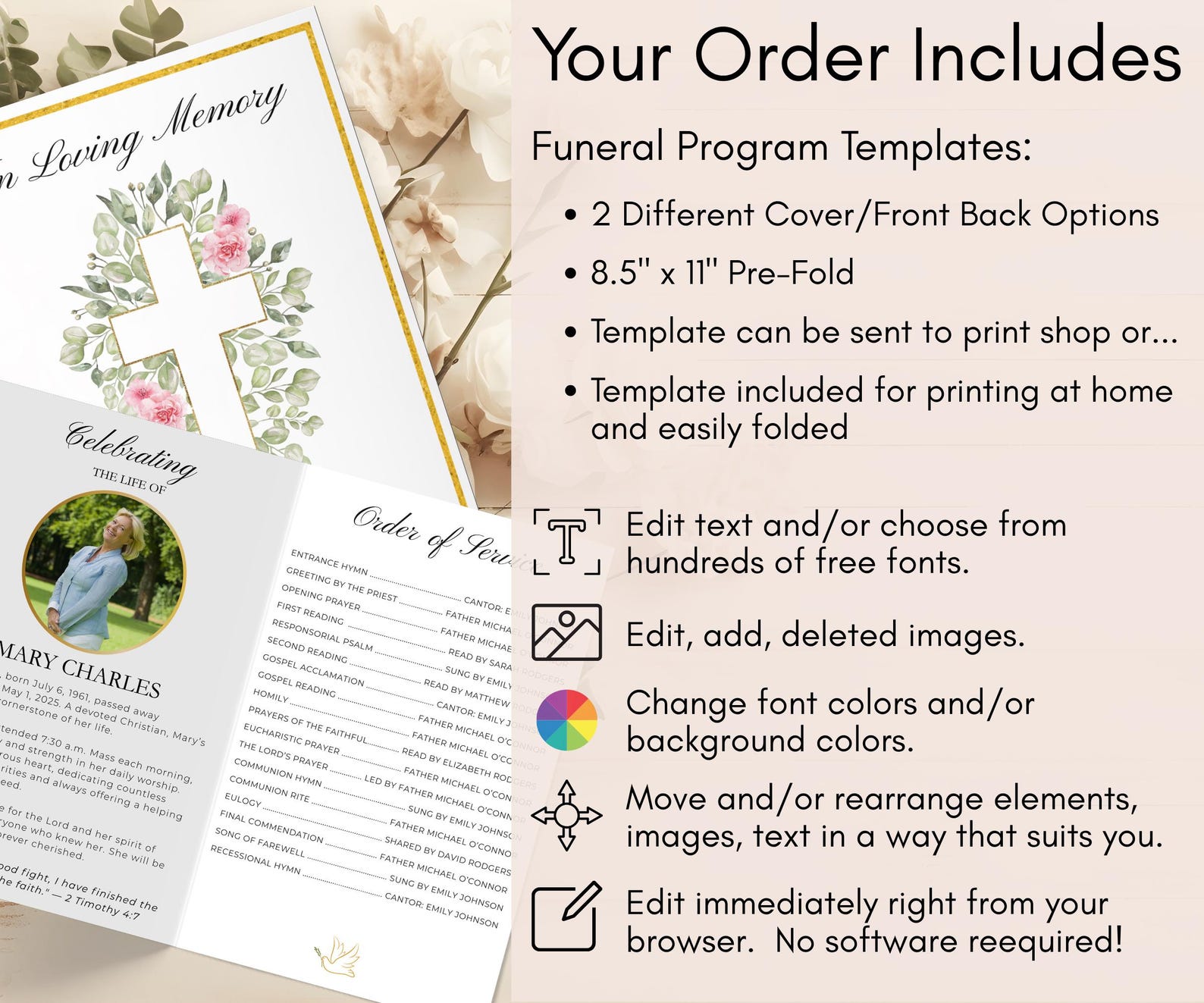 Catholic Funeral Program Template – Editable Christian Memorial ...